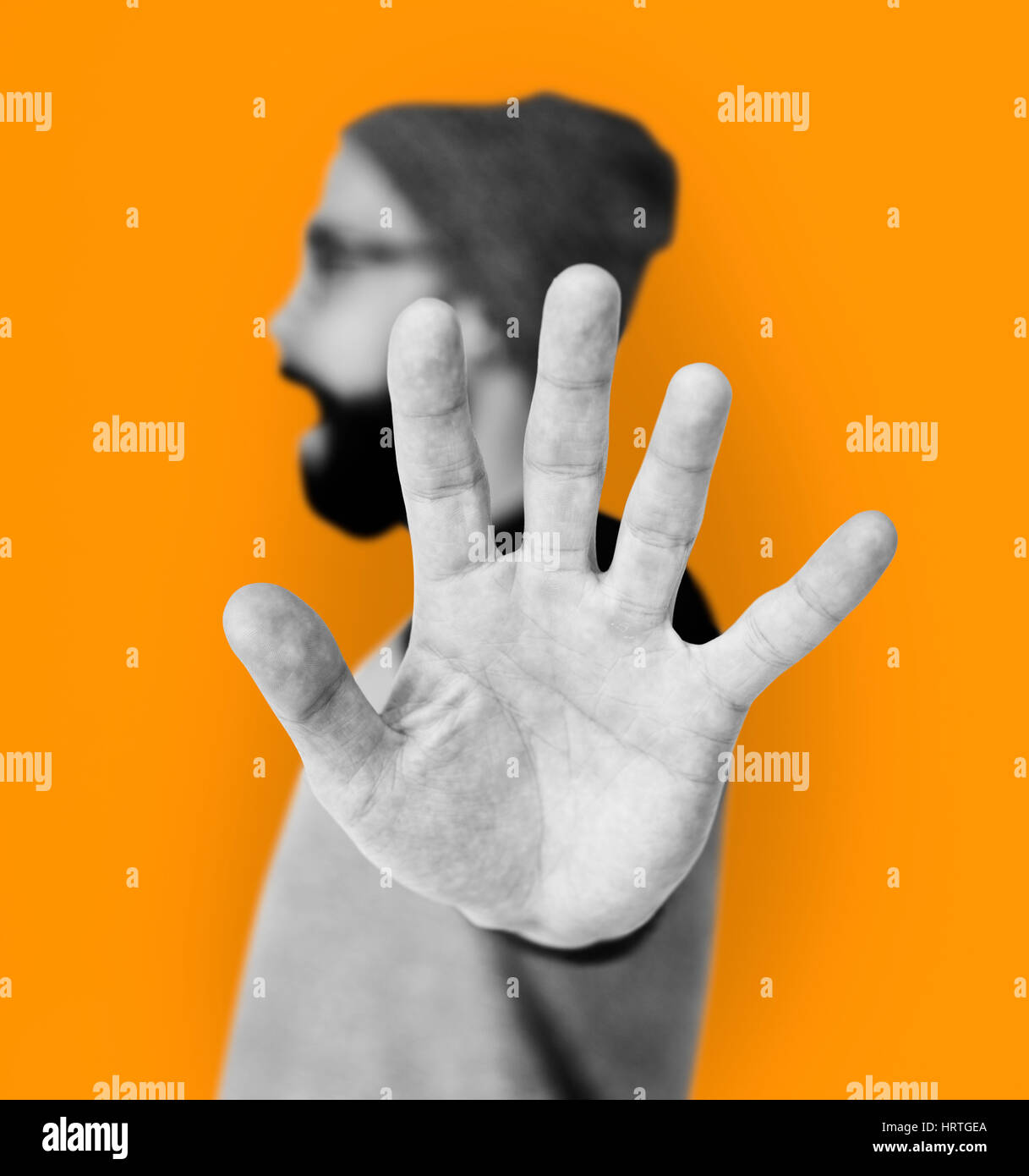 Caucasian Man Stop Hand Sign Portrait Stock Photo - Alamy