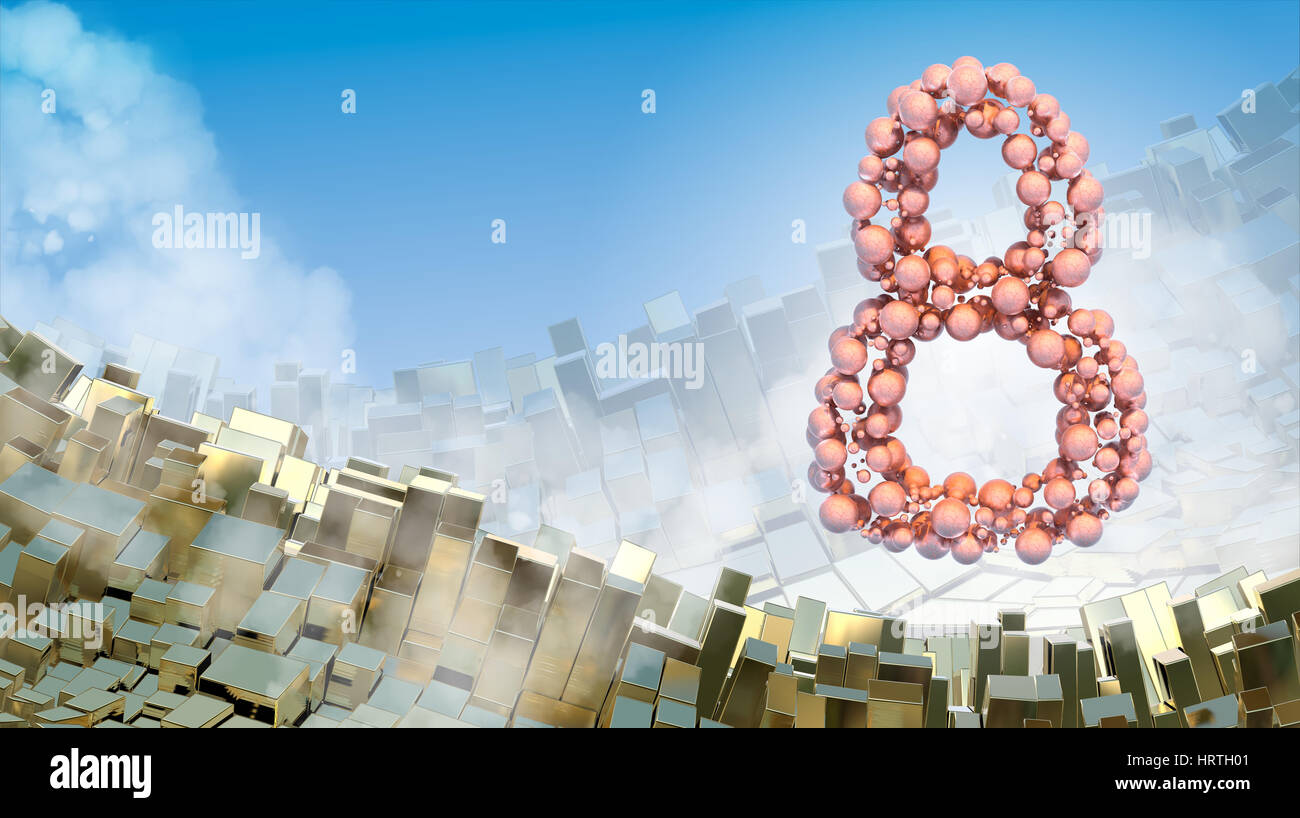 8 March word made of spheres flying in the space over abstract mountain ...