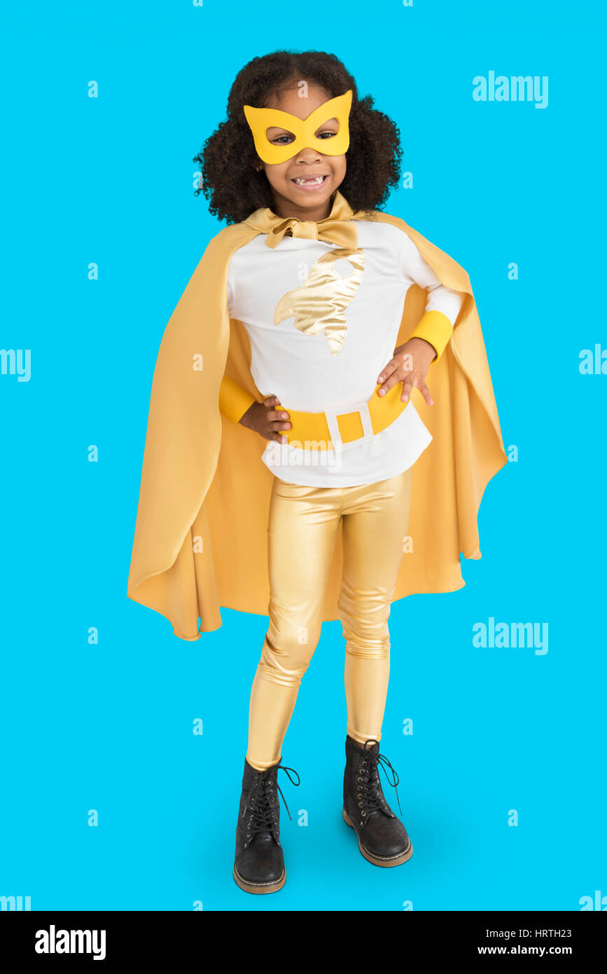 Little Girl Superherokid Pose Smile Studio Stock Photo - Alamy