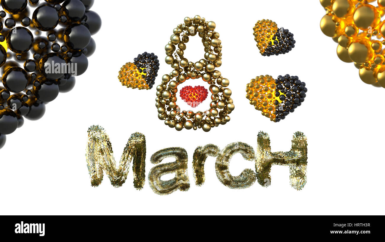 8 March symbol. Figure eight made of spheres and fur flying in the air ...