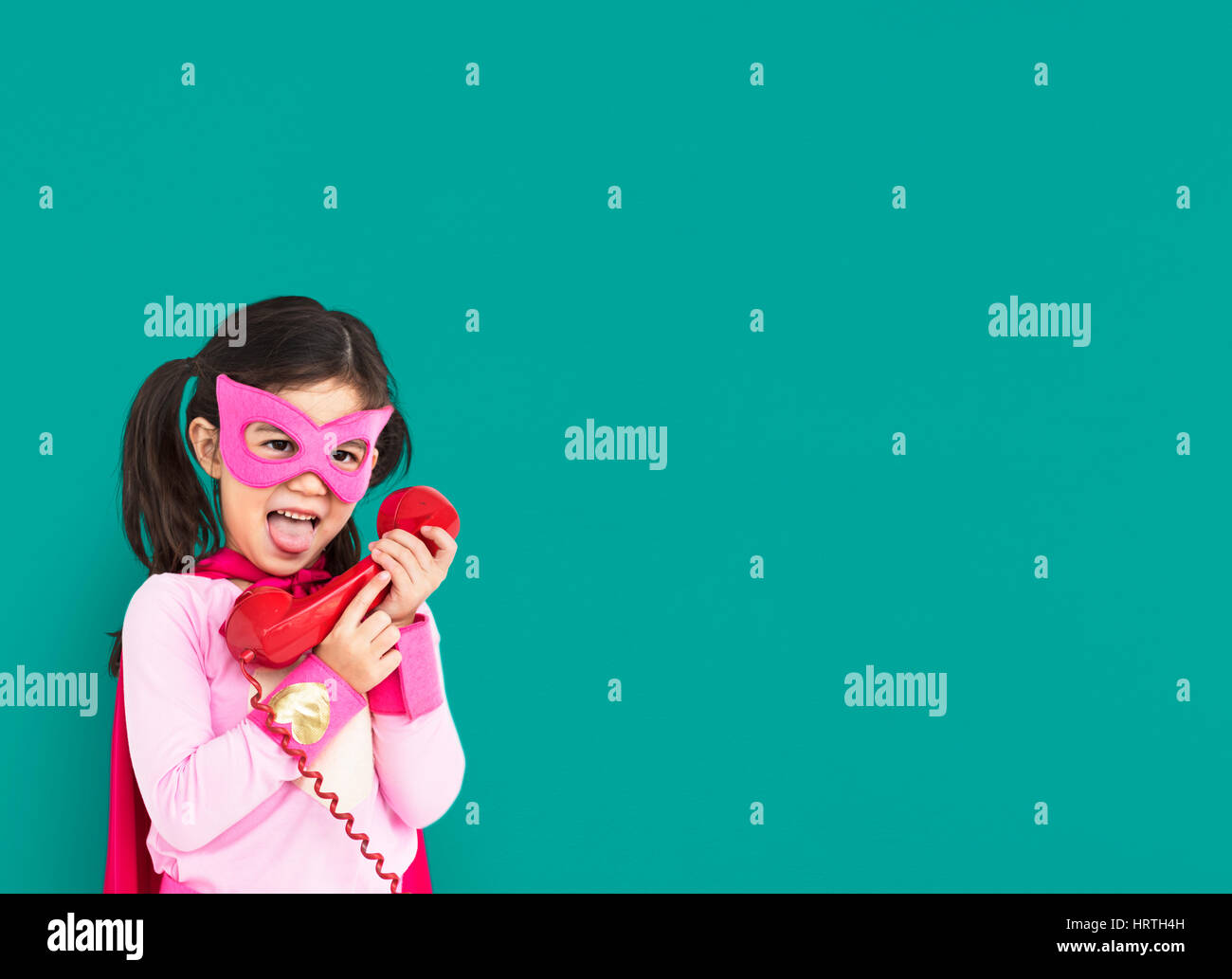 Superhero Girl Smiling Happiness Telephone Communication Portrait Stock ...