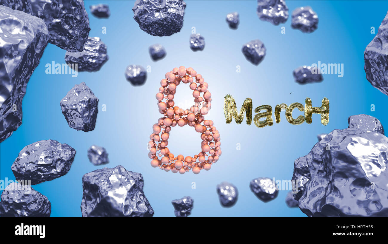 8 March symbol. Figure of eight made of spheres flying in the space ...