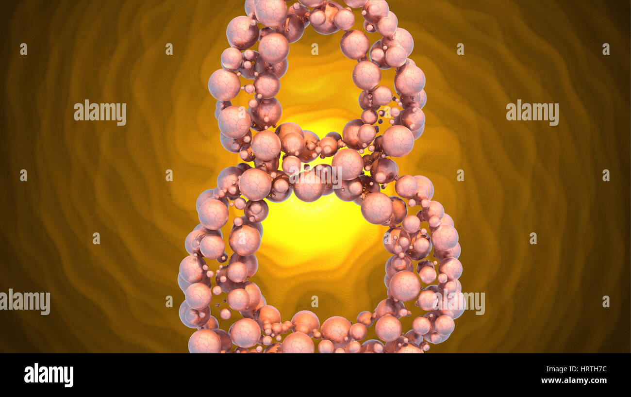 8 March symbol. Figure of eight made of spheres flying over bright ...