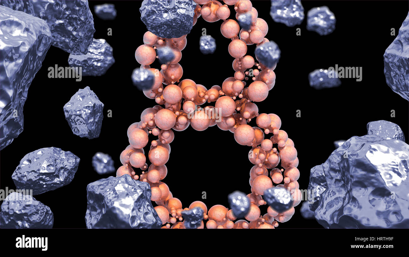 8 March symbol. Figure of eight made of spheres flying in the space ...