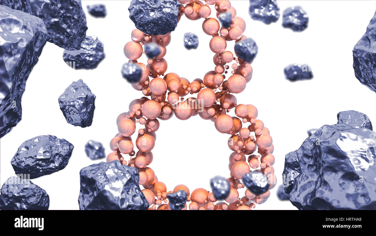 8 March symbol. Figure of eight made of spheres flying in the space ...