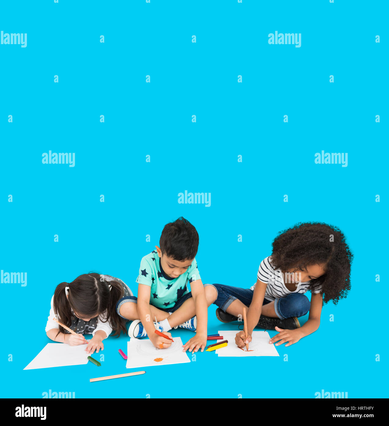 Little Children Drawing Together Creative Stock Photo - Alamy