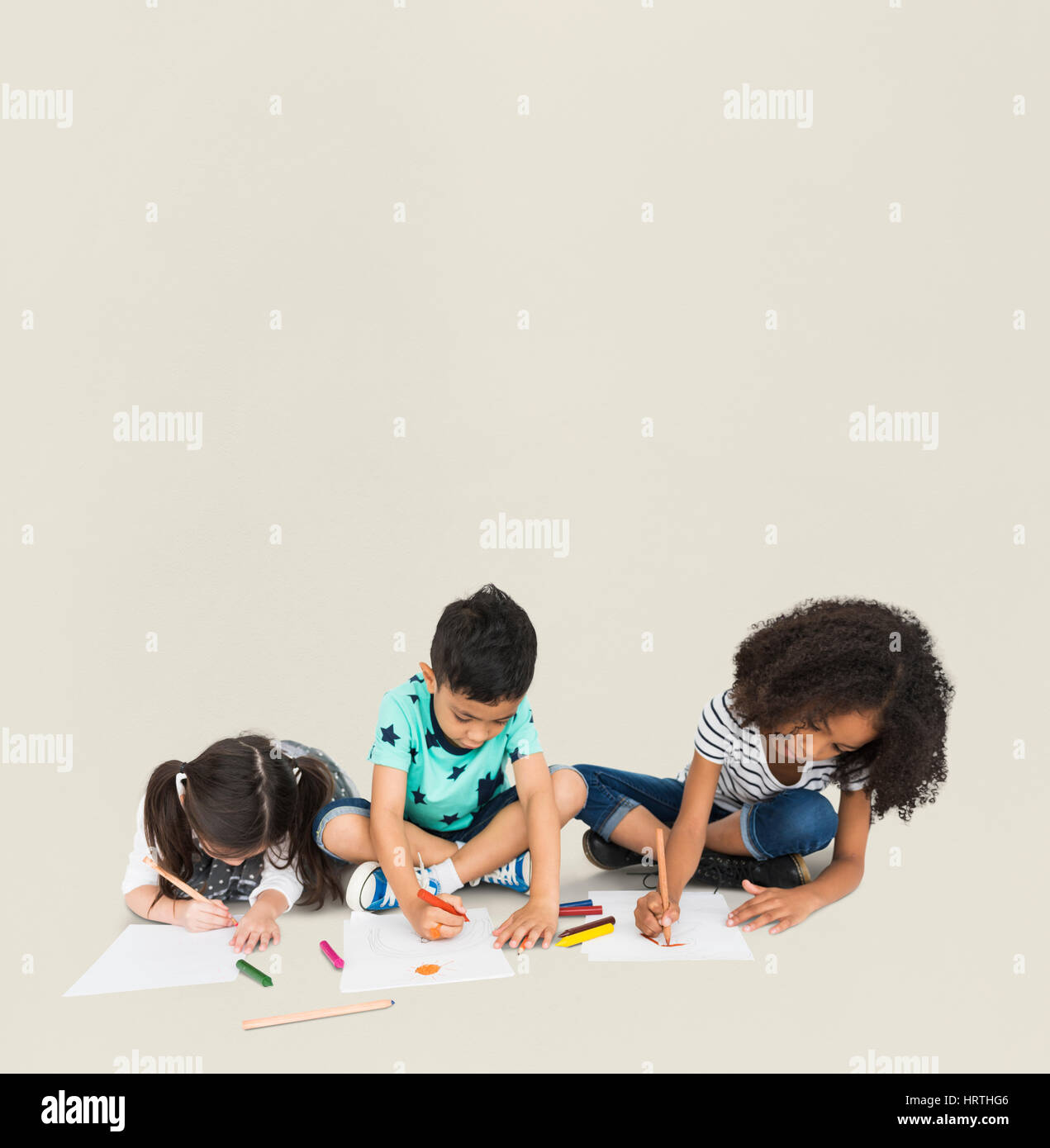 Little Children Drawing Together Creative Stock Photo - Alamy
