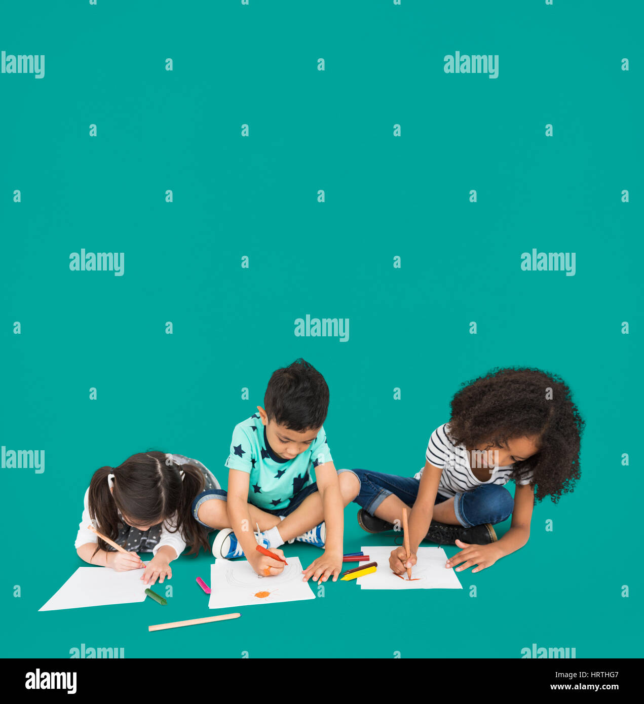 Little Children Drawing Together Creative Stock Photo - Alamy