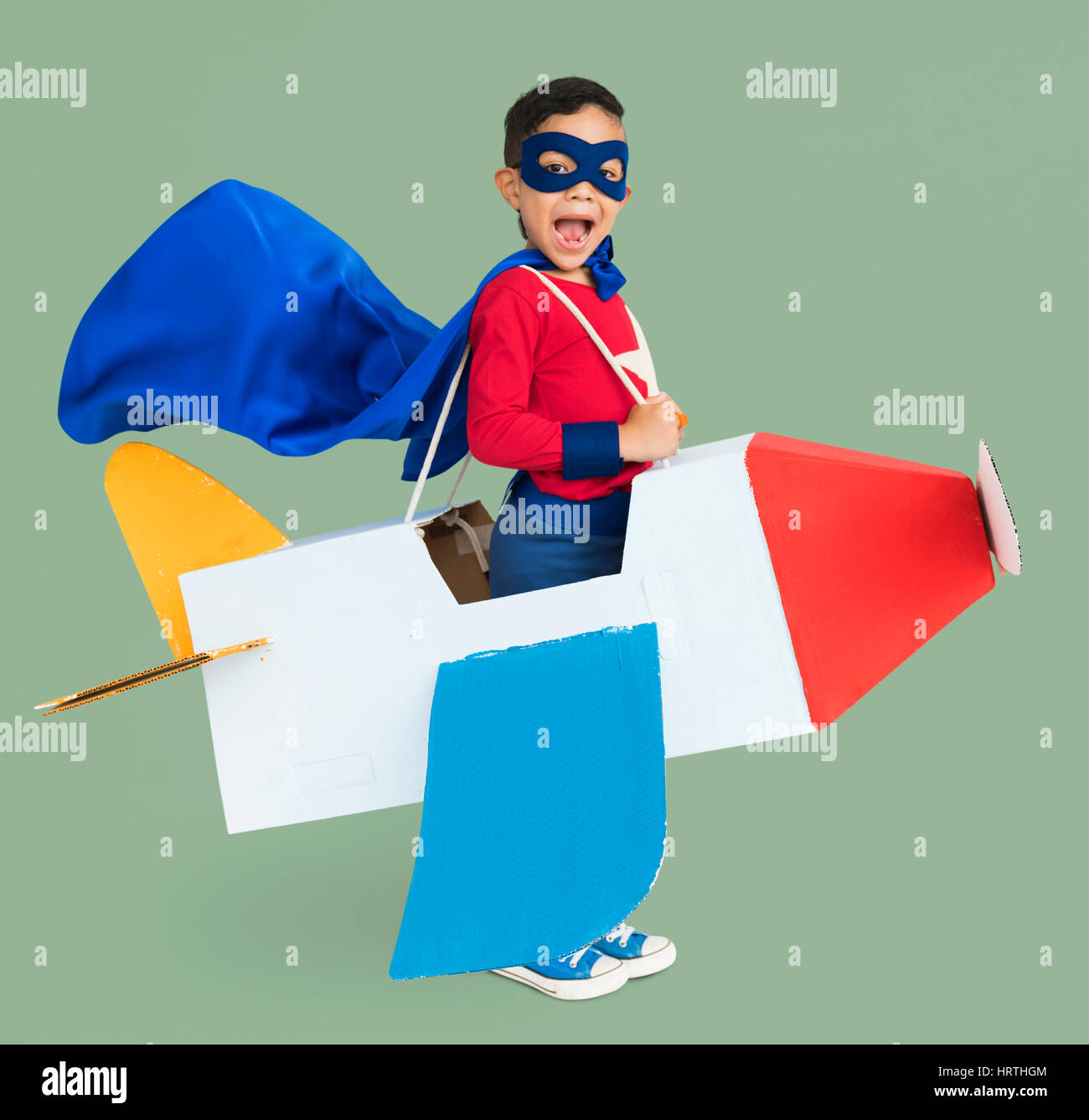 Little Boy Superhero Plane Concept Stock Photo - Alamy