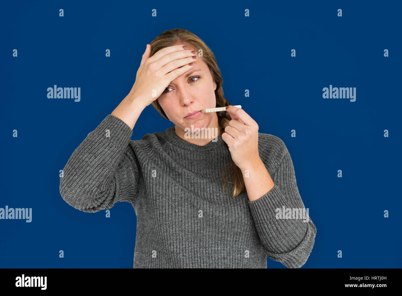 Caucasian Lady Sick Thermometer Concept Stock Photo - Alamy