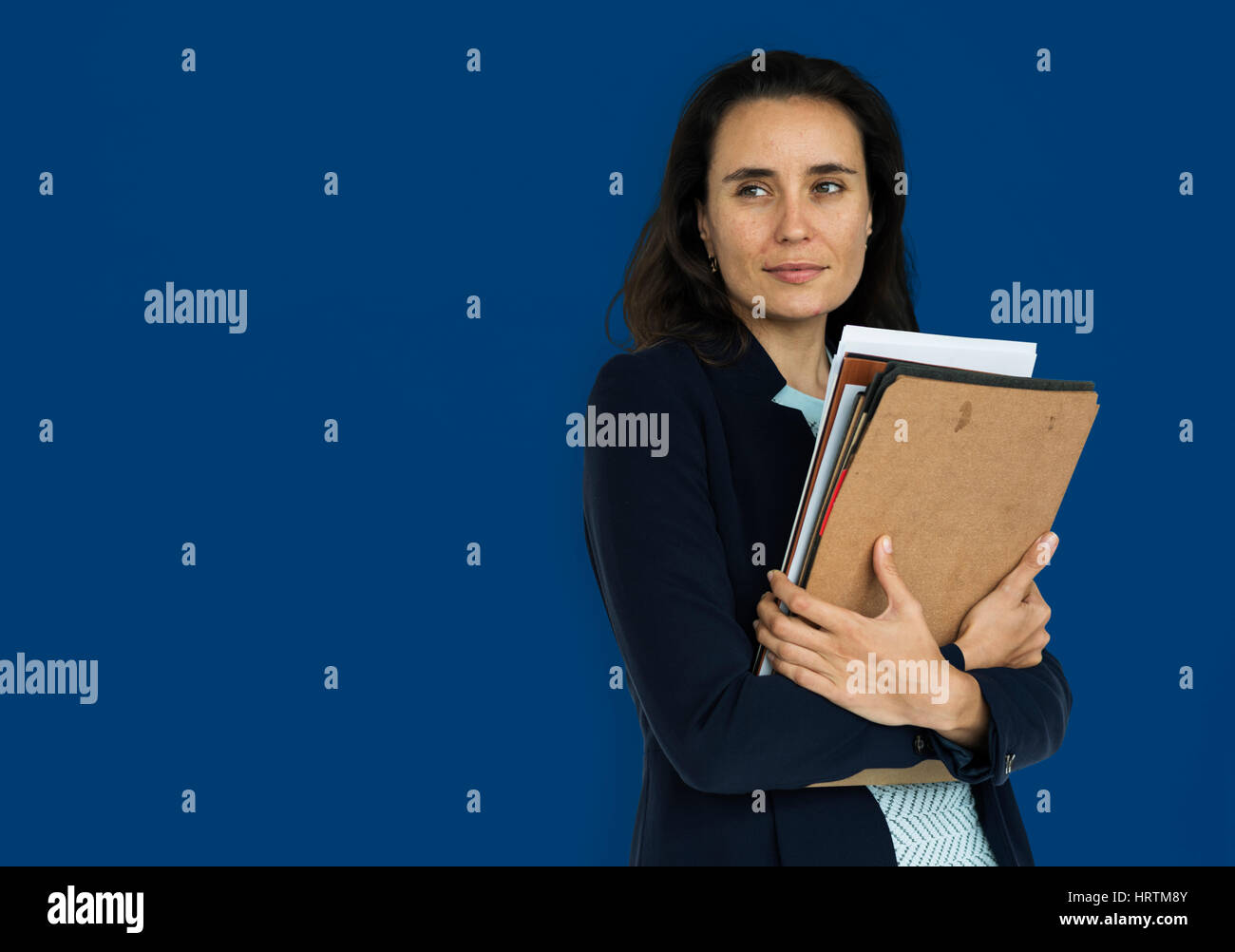 Caucasian Business Woman Documents Smiling Stock Photo - Alamy