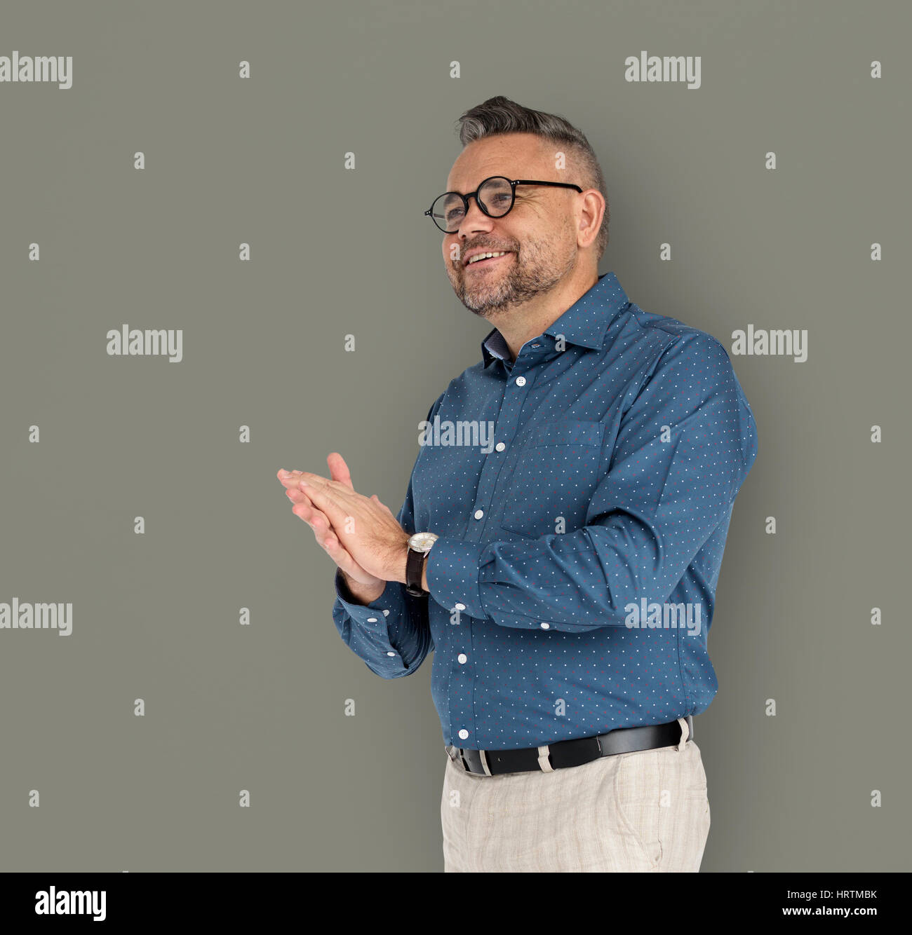 Caucasian Man Casual Clapping Hands Stock Photo - Alamy