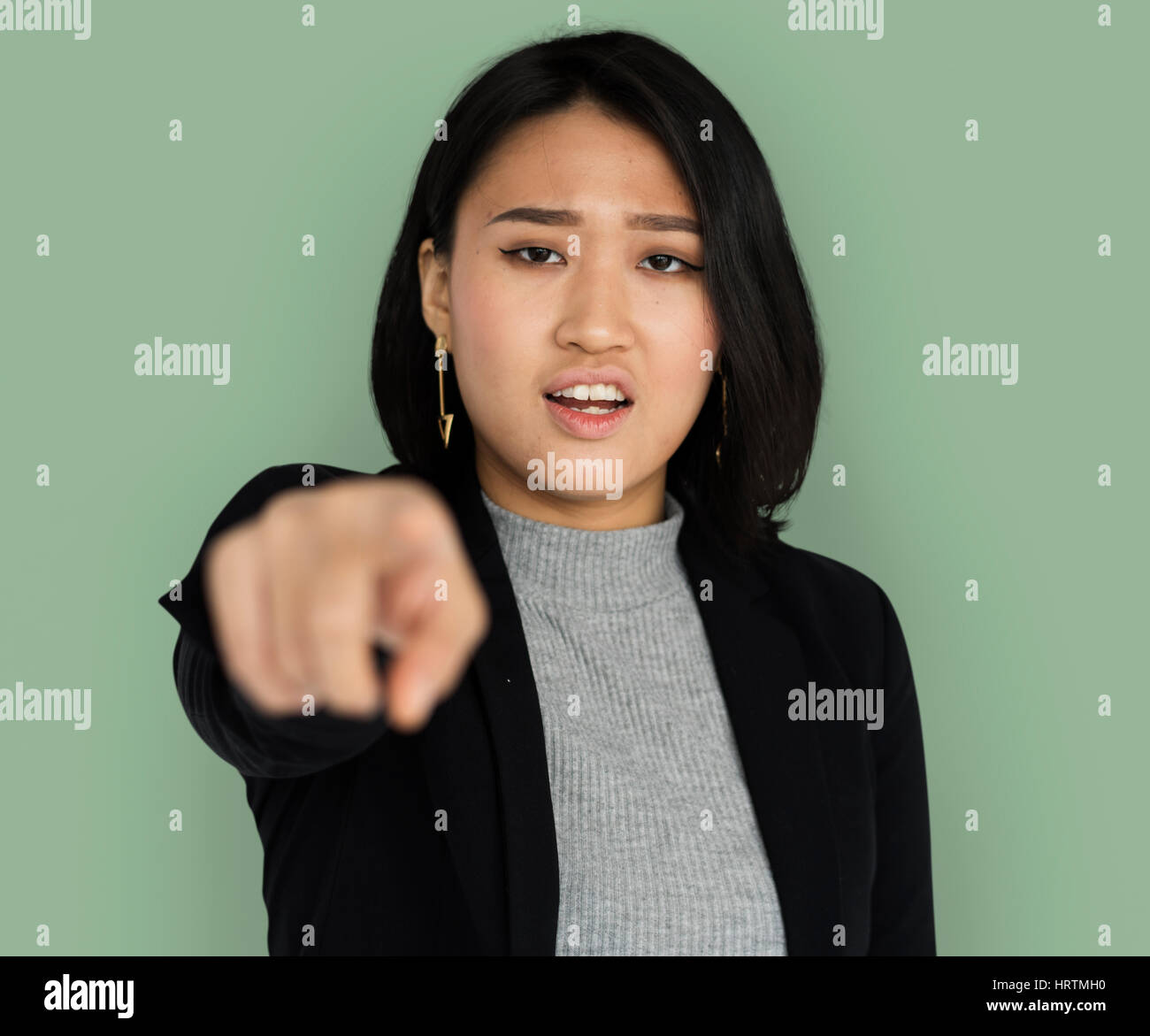Young Asian Business Woman Pointing Angry Stock Photo - Alamy