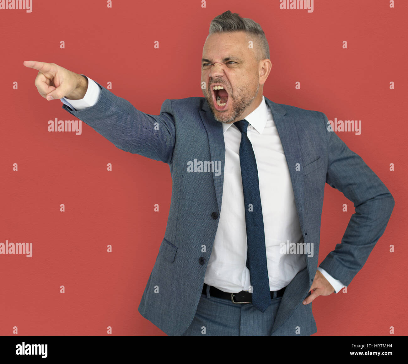 Caucasian Business Man Pointing Angry Stock Photo - Alamy