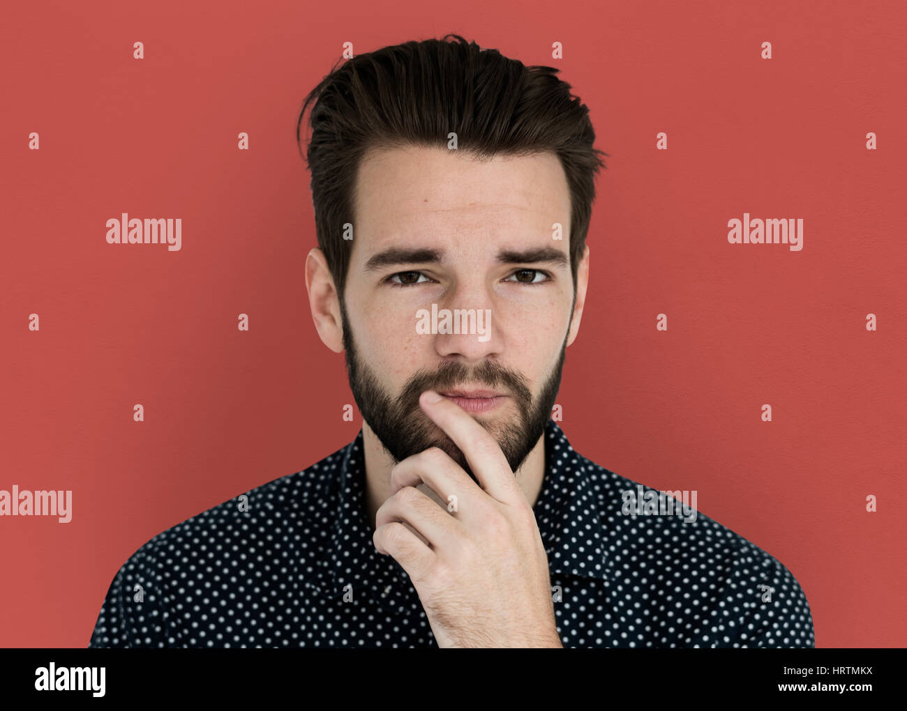 Young Caucasian Thinking Hand Gesture Stock Photo - Alamy