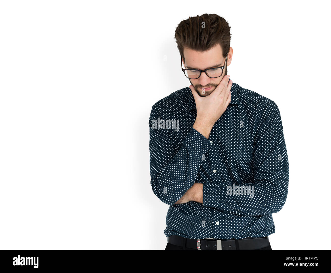 Man Curious Thinking Hand Gesture Portrait Stock Photo - Alamy