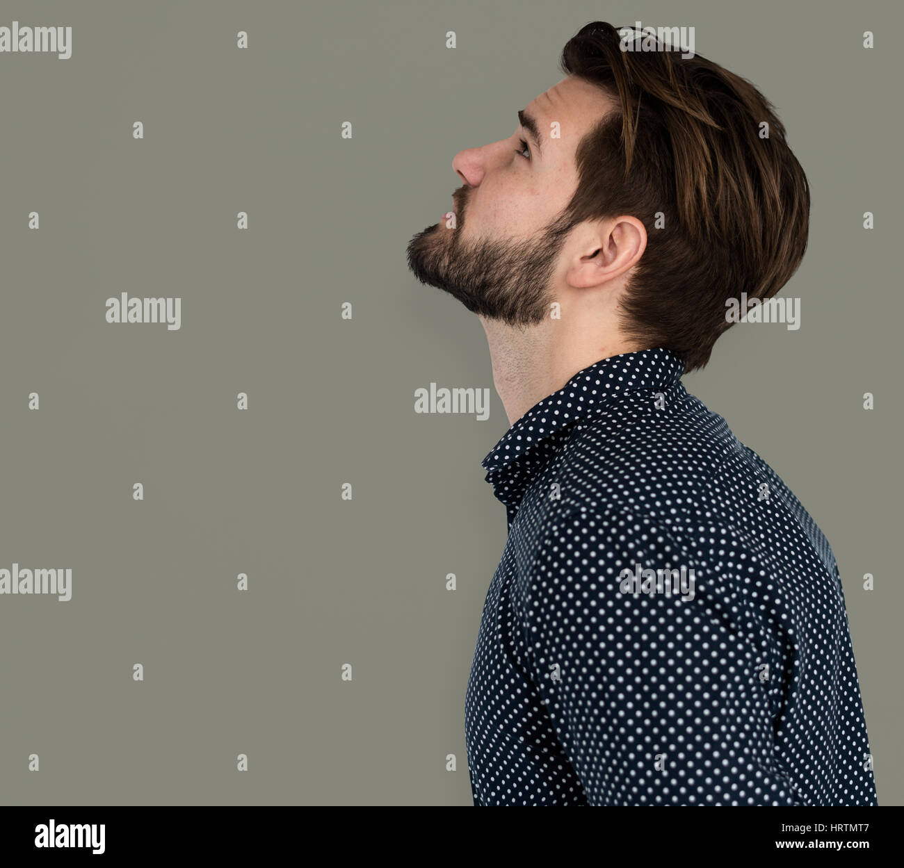 Man Curious Thinking Look up SIde View Portrait Stock Photo - Alamy