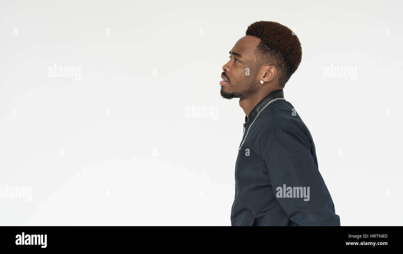 Black guy side view studio shot Stock Photo - Alamy
