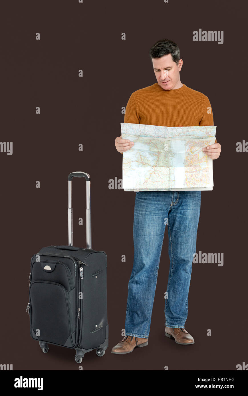Caucasian Man Travelling Luggage Map Stock Photo - Alamy