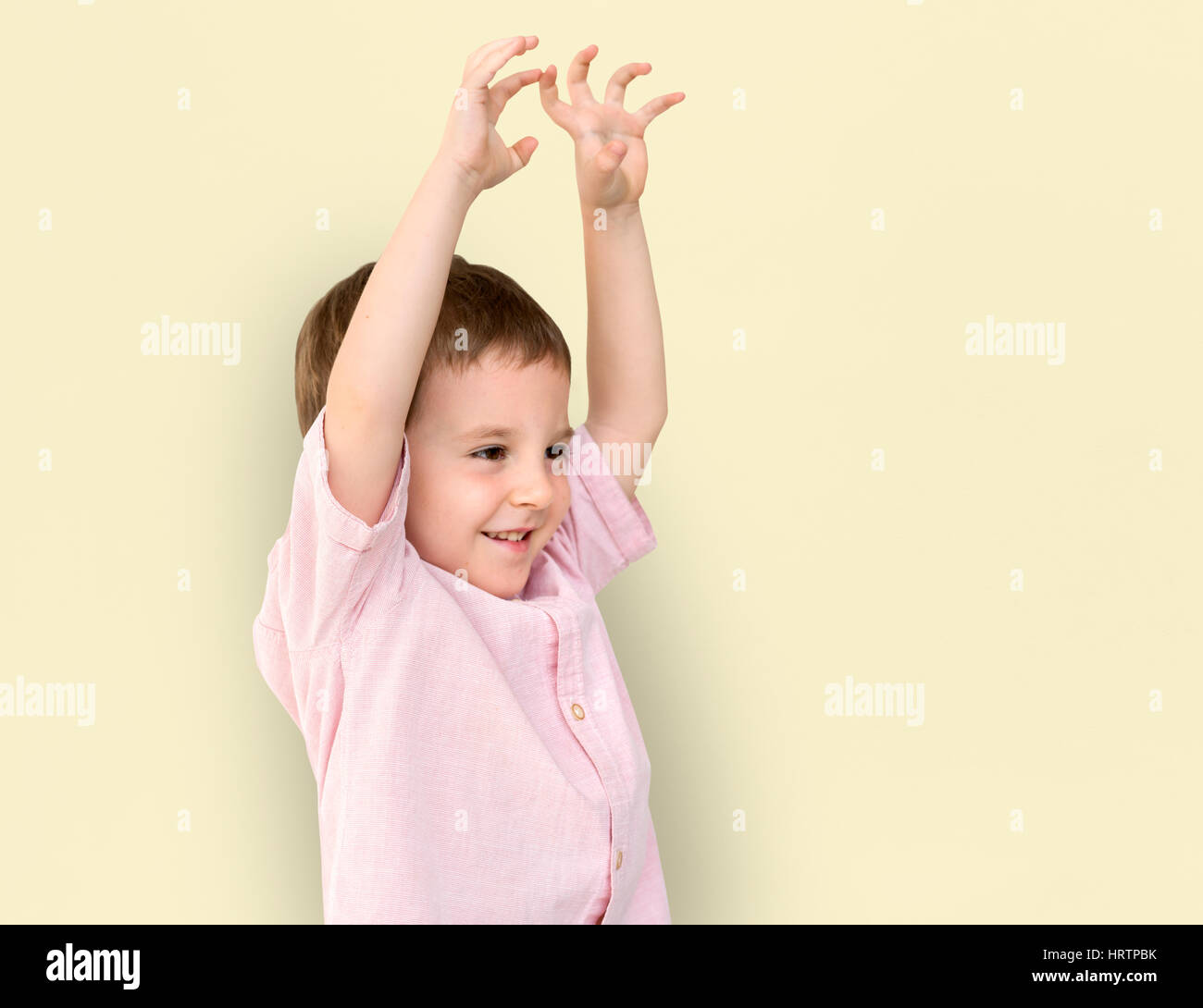 Little Boy Hands Up Cute Adorable Cheerful Stock Photo - Alamy