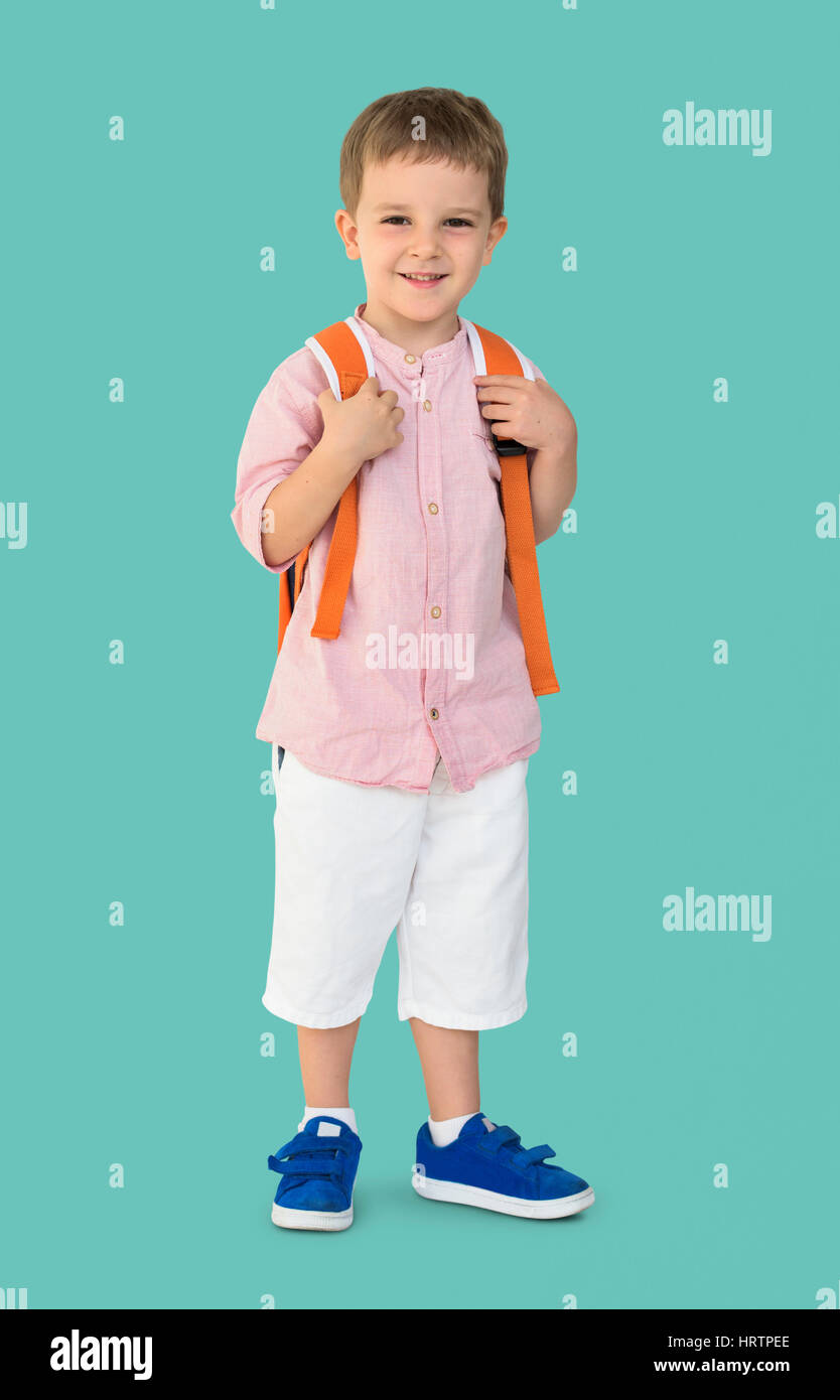 Caucasian Little Boy Smile Backpack Stock Photo - Alamy