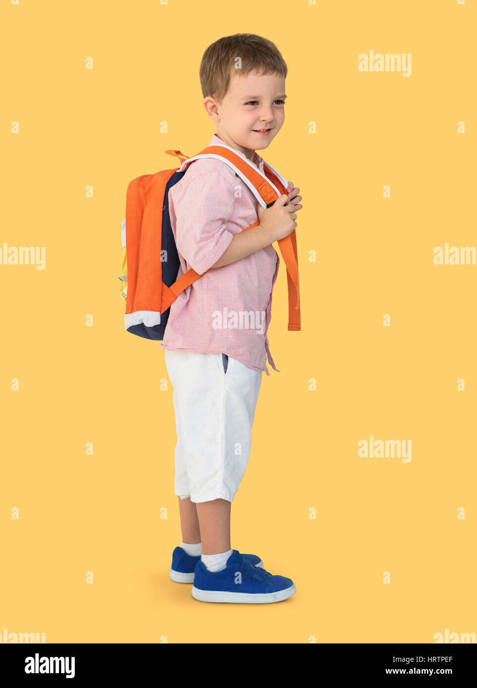 Caucasian Little Boy Smile Backpack Stock Photo - Alamy