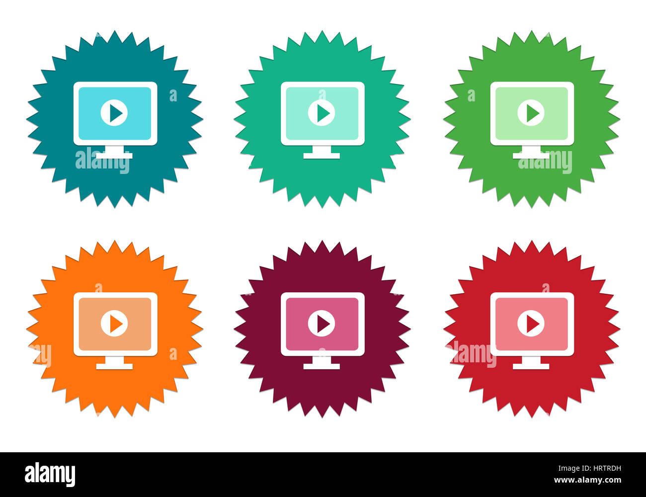 Set of colorful stickers icons with screen symbol in blue, green ...