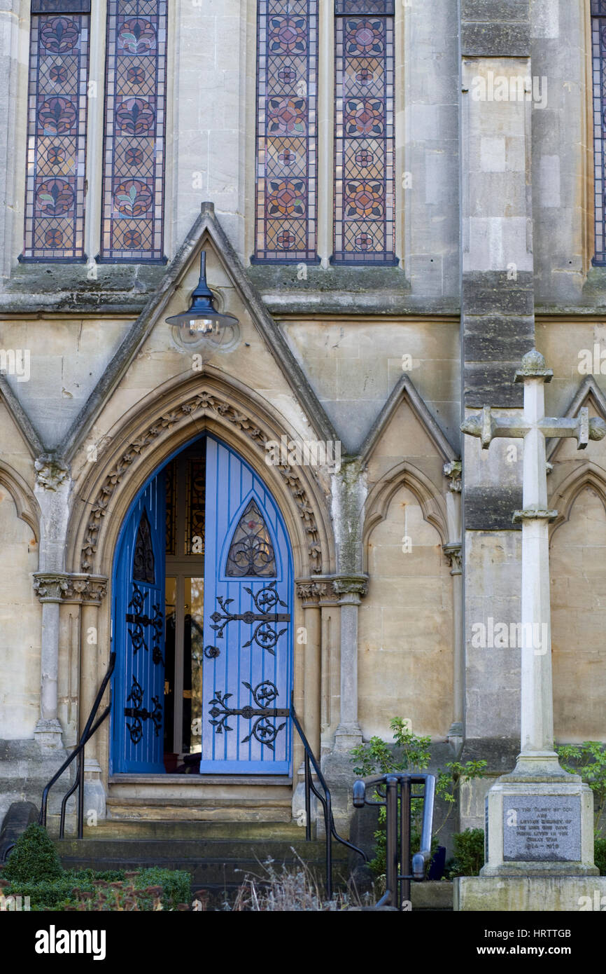Wooden church door decorated in Cast iron shapes Stock Photo - Alamy