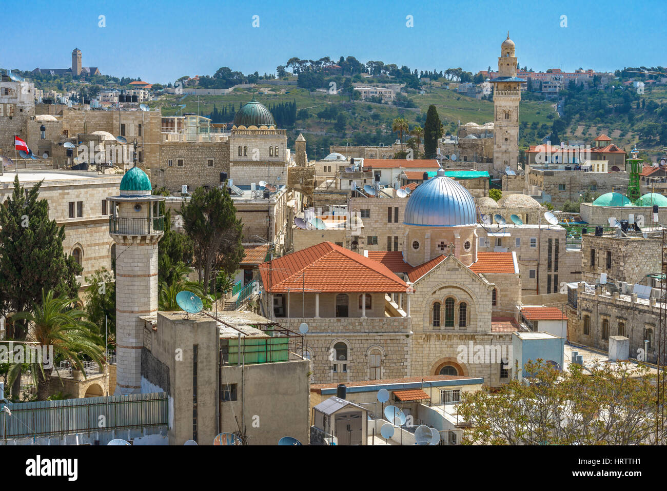 Jerusalem panoramic roof view to christians, jewish and muslims sacred ...