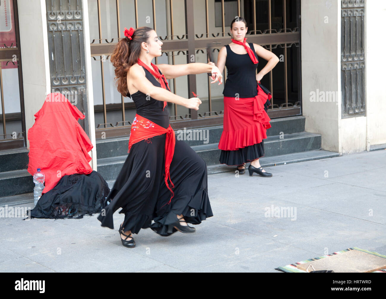 Women flamenco dancers street busking in central Seville, Spain Stock ...