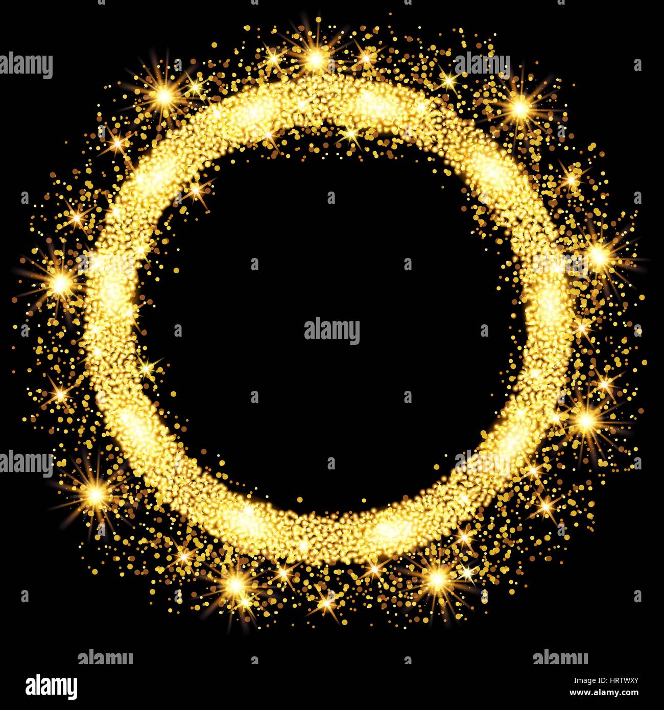 Gold glow glitter circle frame with stars. Vector illustration Stock ...