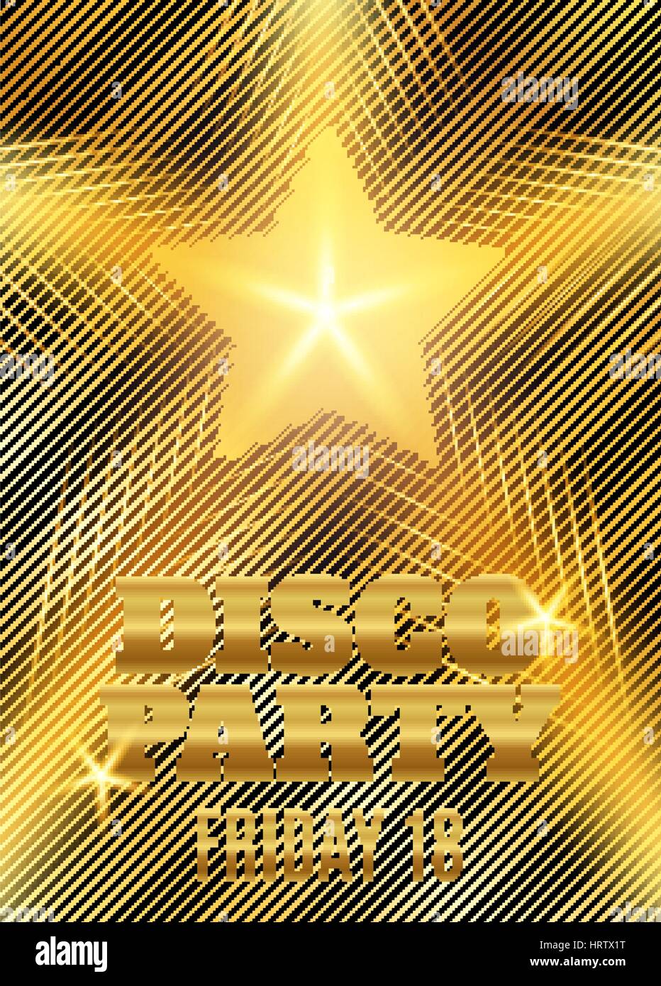 Disco party poster template with shining gold star. Vector illustration ...