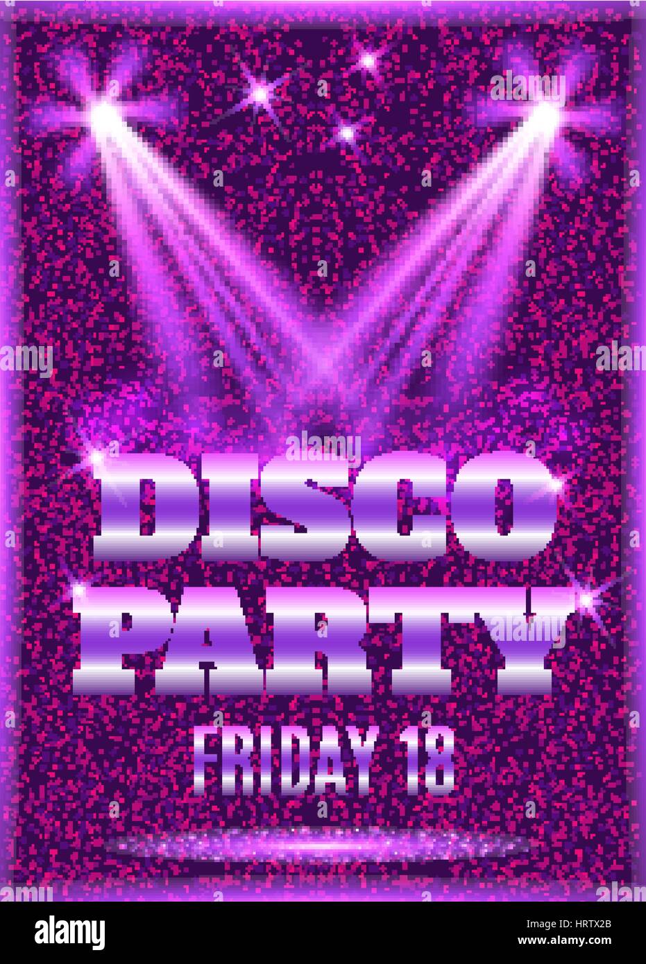 Disco party poster template with shining spotlights. Vector ...