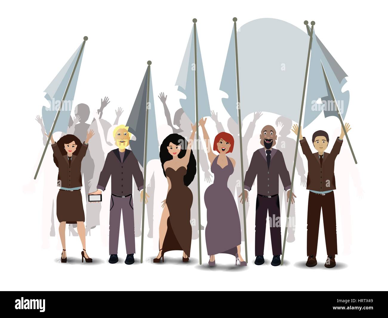 parade. people with flags. illustration. use a smart phone, website ...