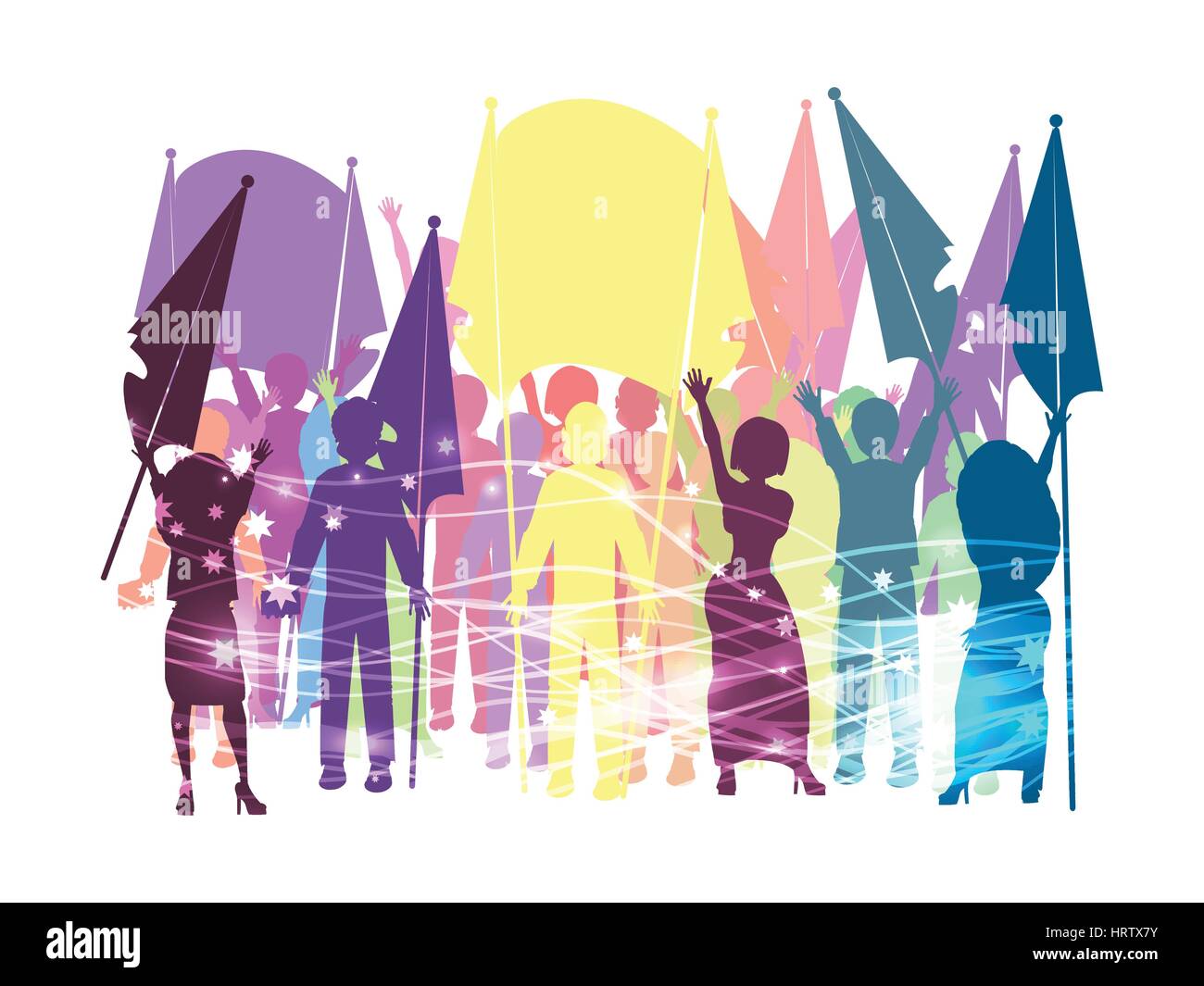 Vector drawing large crowds to flaghits a rally for the rights ...