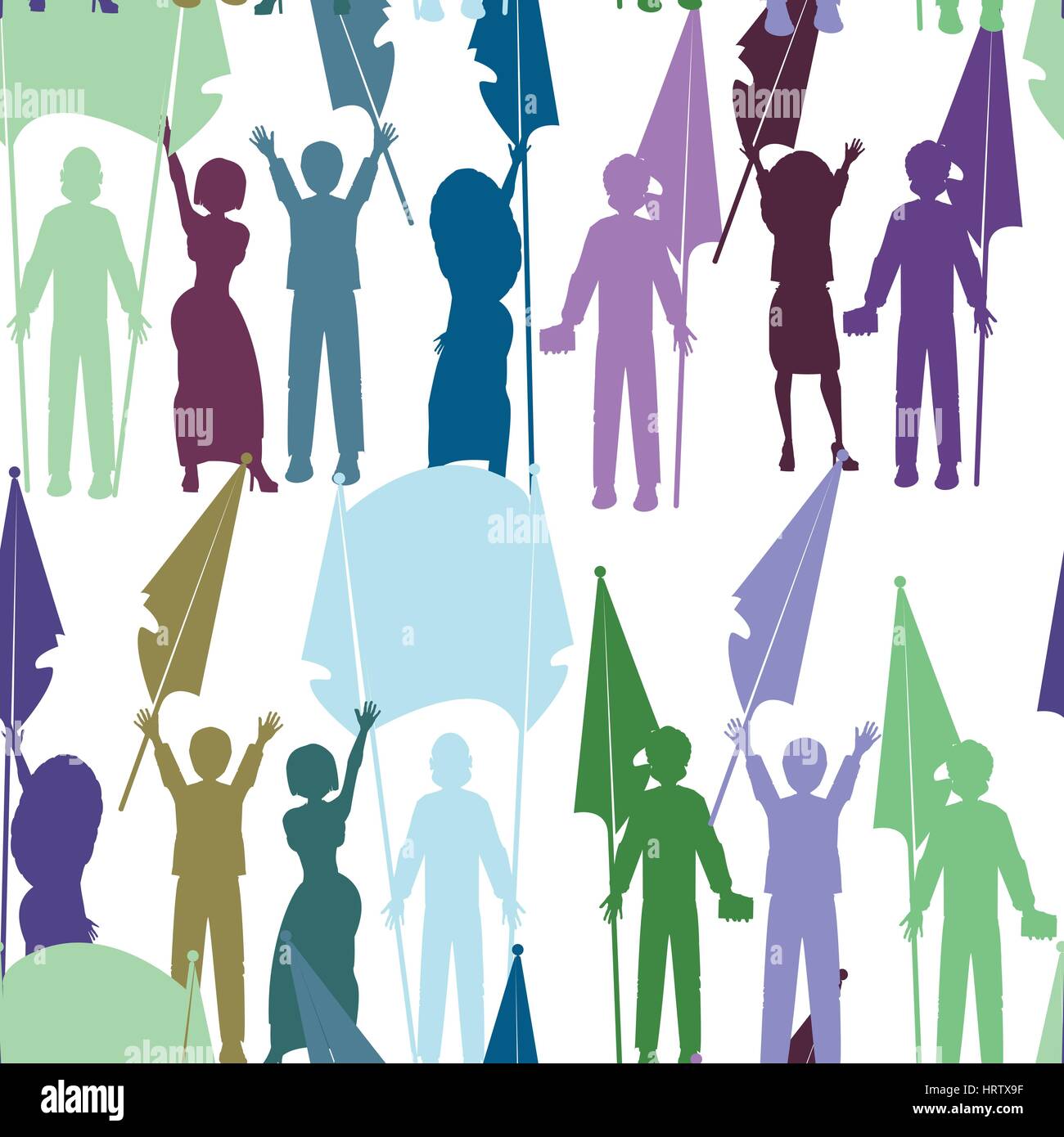 seamless pattern of people with flags. illustration. use a smart phone ...