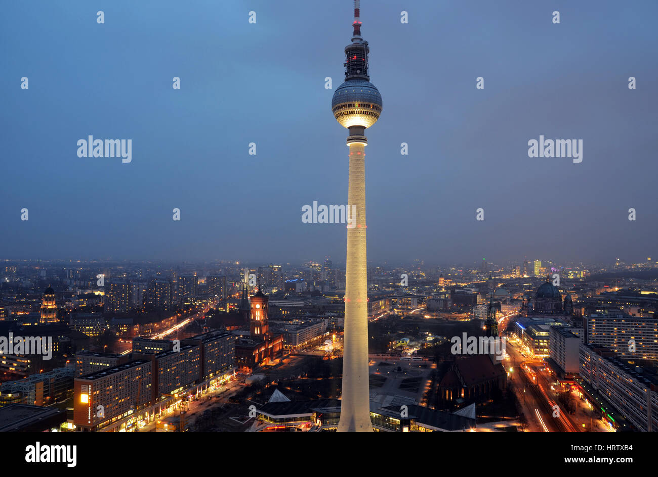 Aerial wide-angle view of Berlin skyline with TV tower at ...