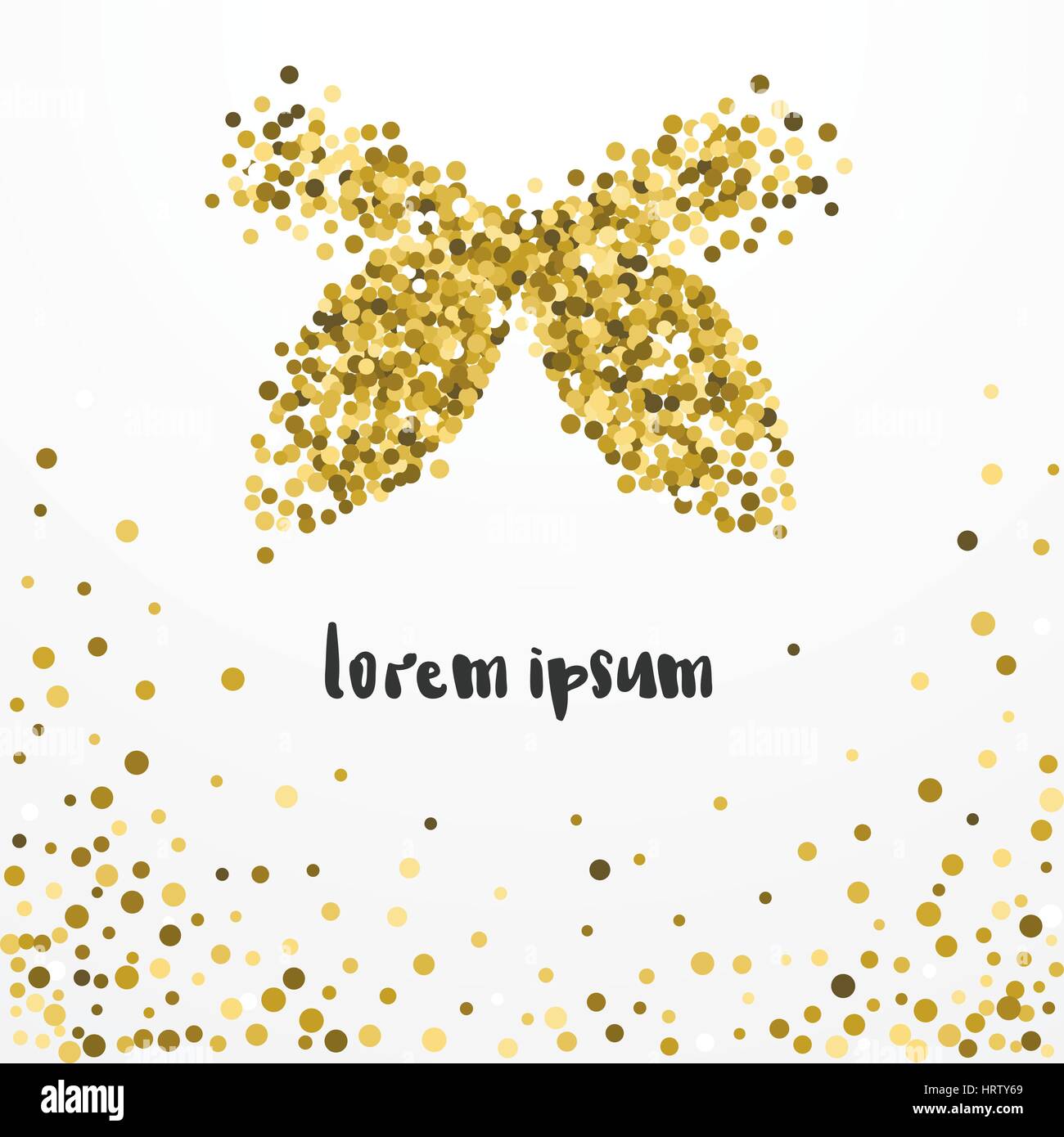 Vector illustration Postcard template with shiny golden bow on white ...