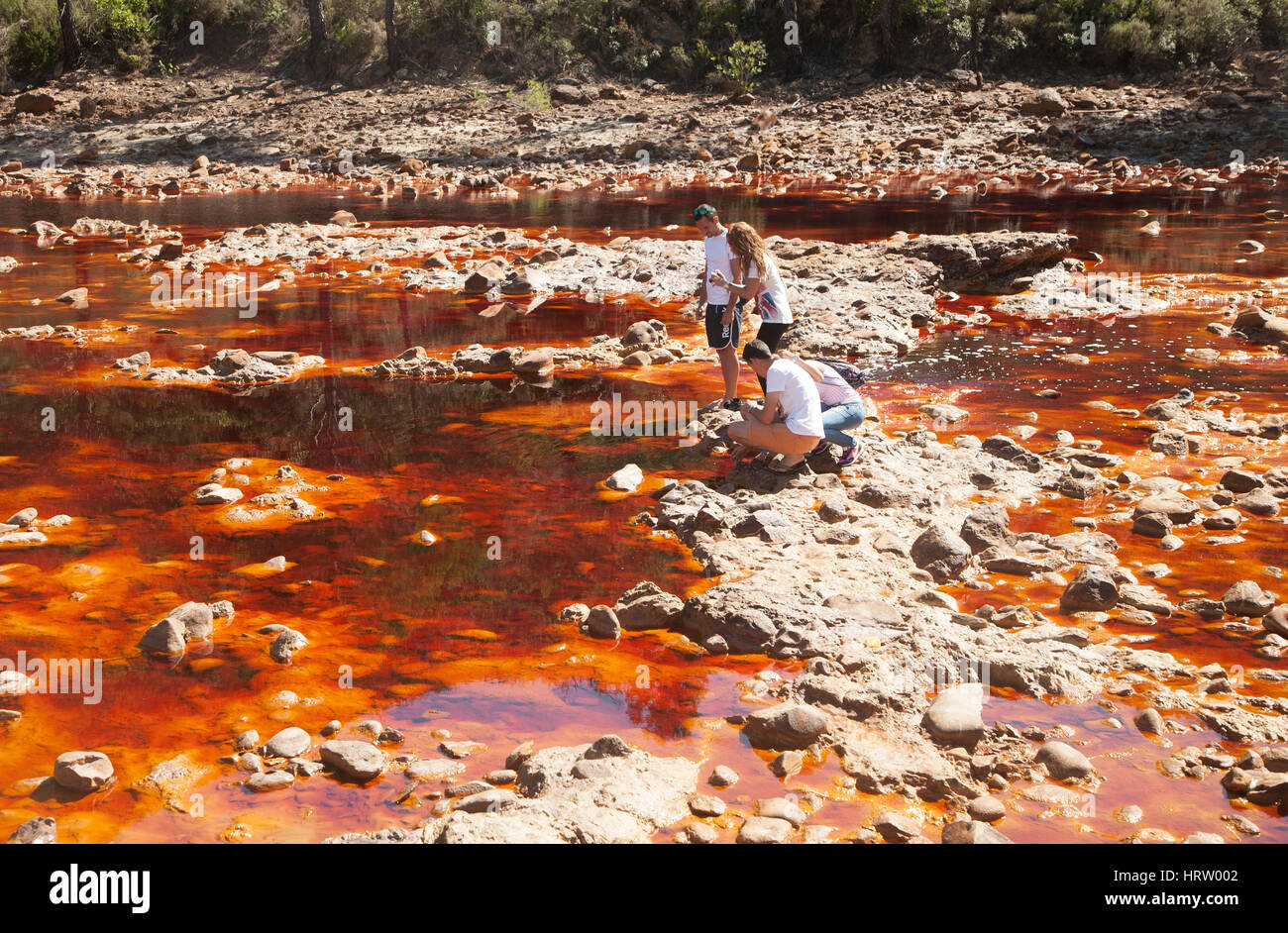 Blood red mineral laden water Rio Tinto river Minas de Riotinto mining ...