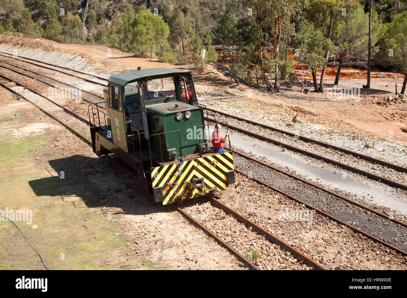Steam engine railway line Rio Tinto open cast mining area, Spain Stock ...