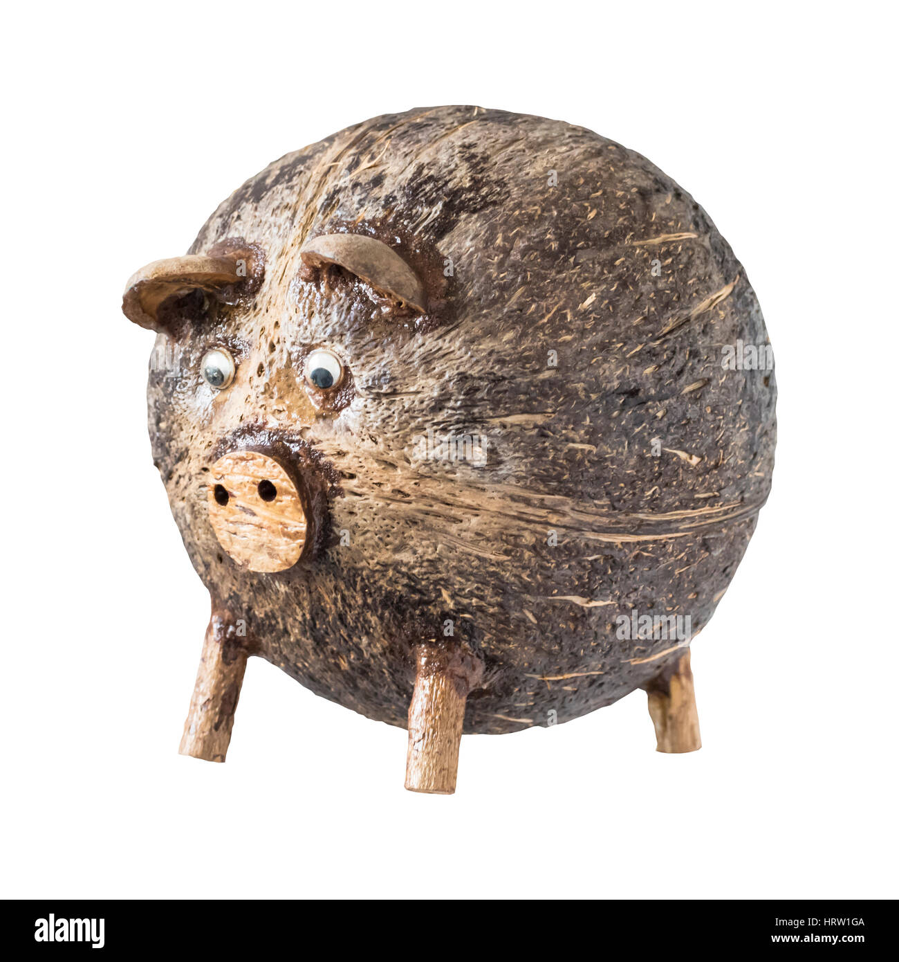 Coconut shell pig is handmade in Thailand on white background Stock ...