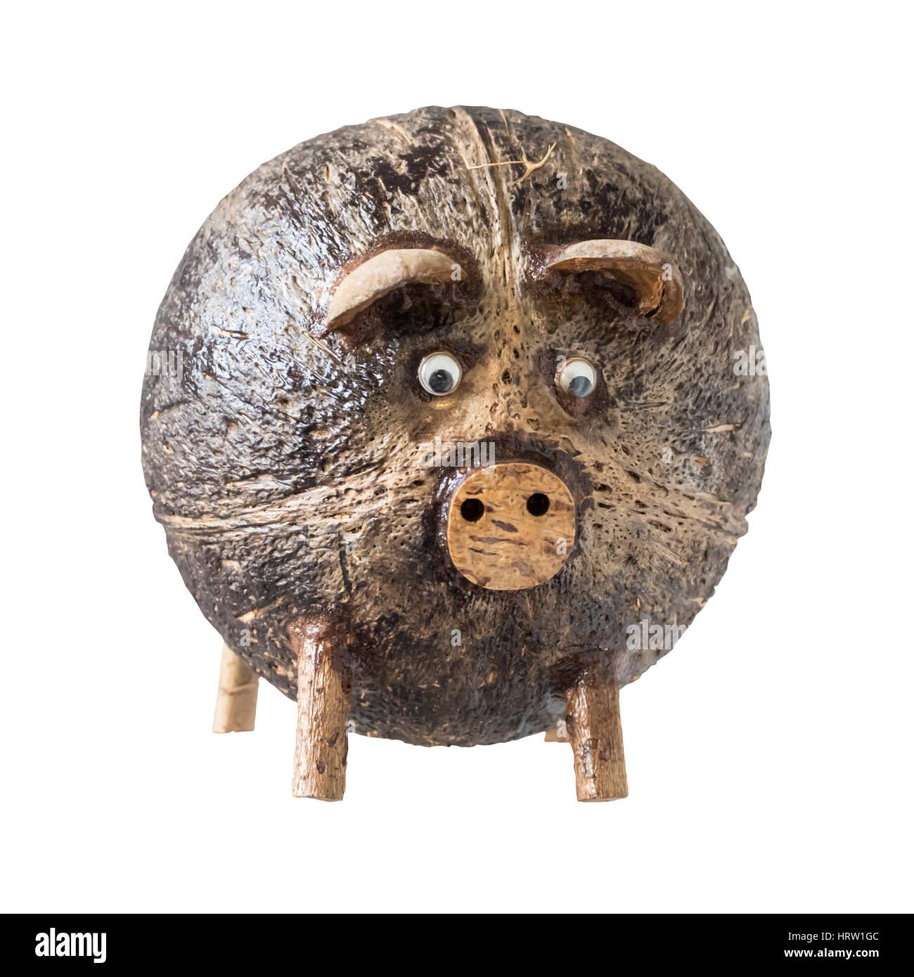 Coconut shell pig is handmade in Thailand on white background Stock ...
