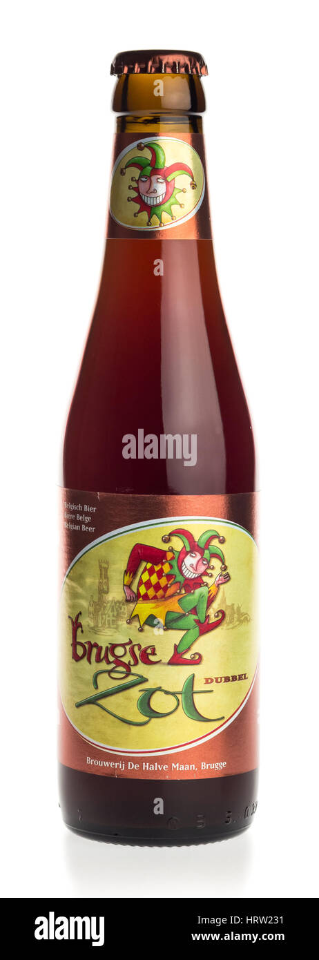 Bottle of Brugse Zot Dubbel beer isolated on a white background Stock ...