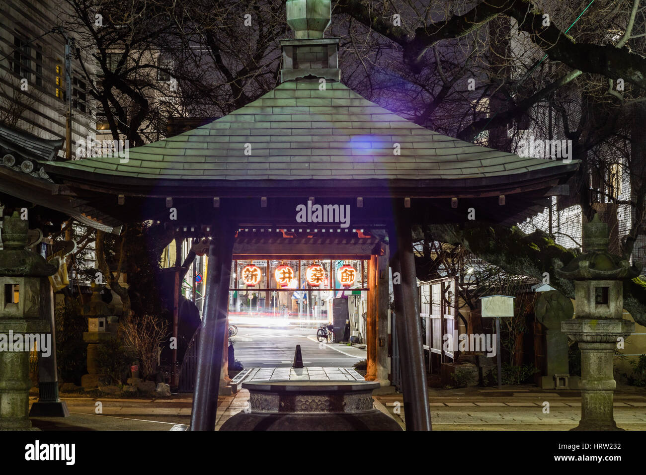 The view from the inside of a Japanese Shinto shrine, looking into the ...