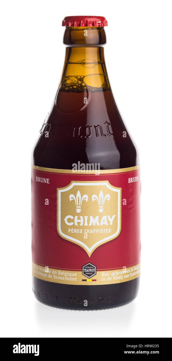 Bottle of Chimay Red beer isolated on a white background Stock Photo ...