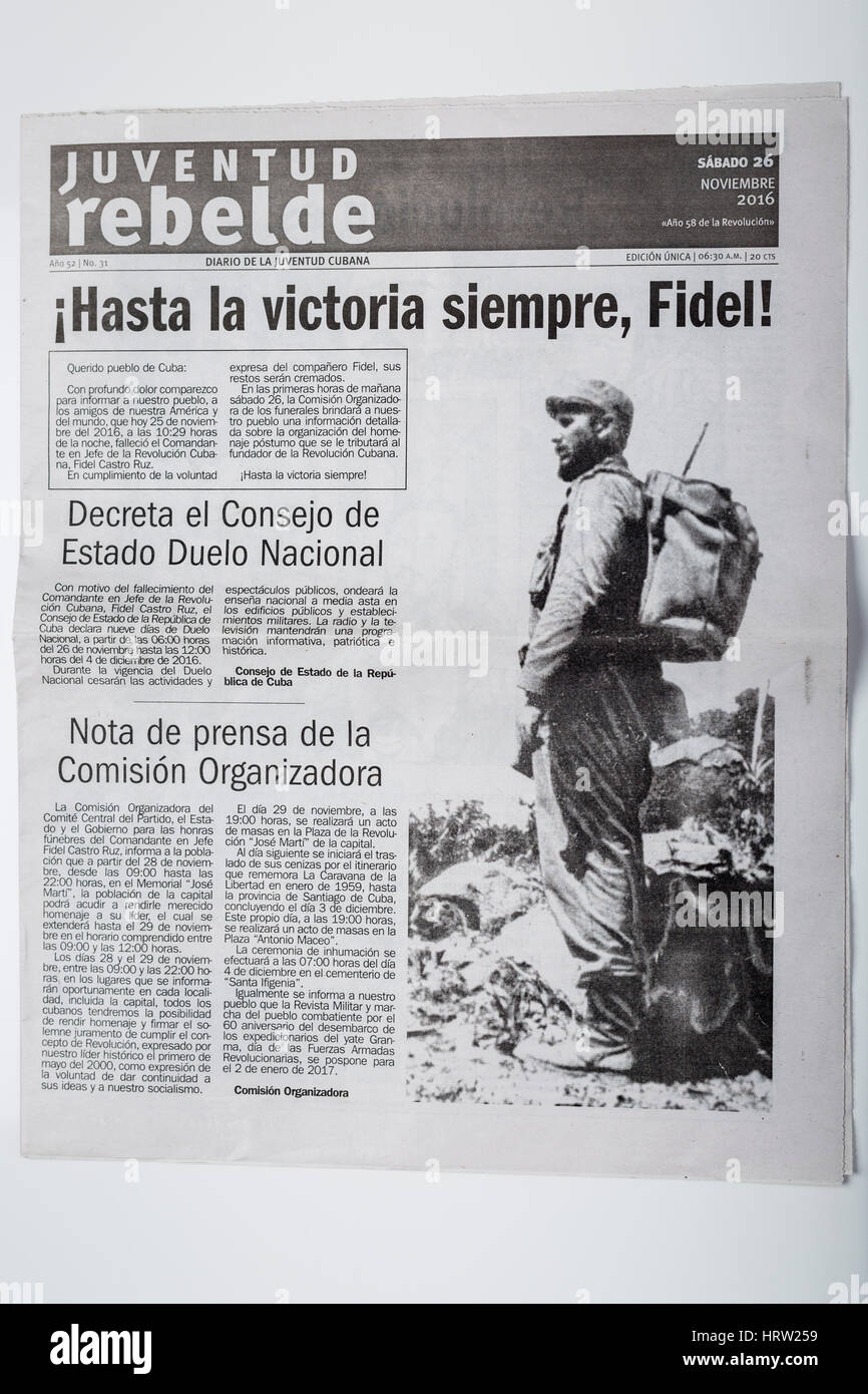 Cuban newspapers front page on the day Fidel Castro death was announced ...