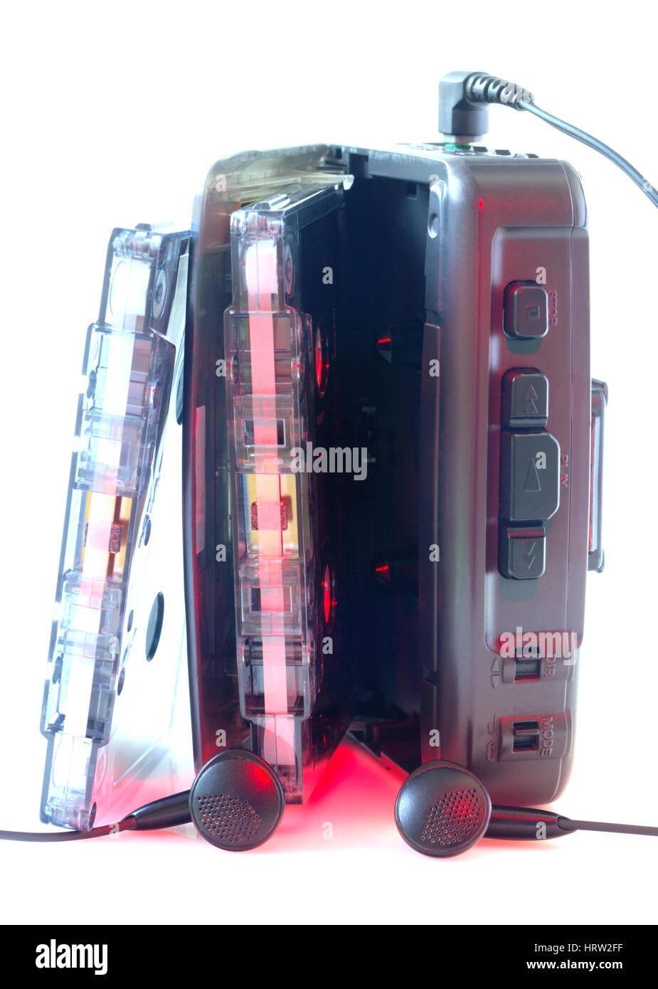 Walkman and audio tape isolated on white background Stock Photo - Alamy