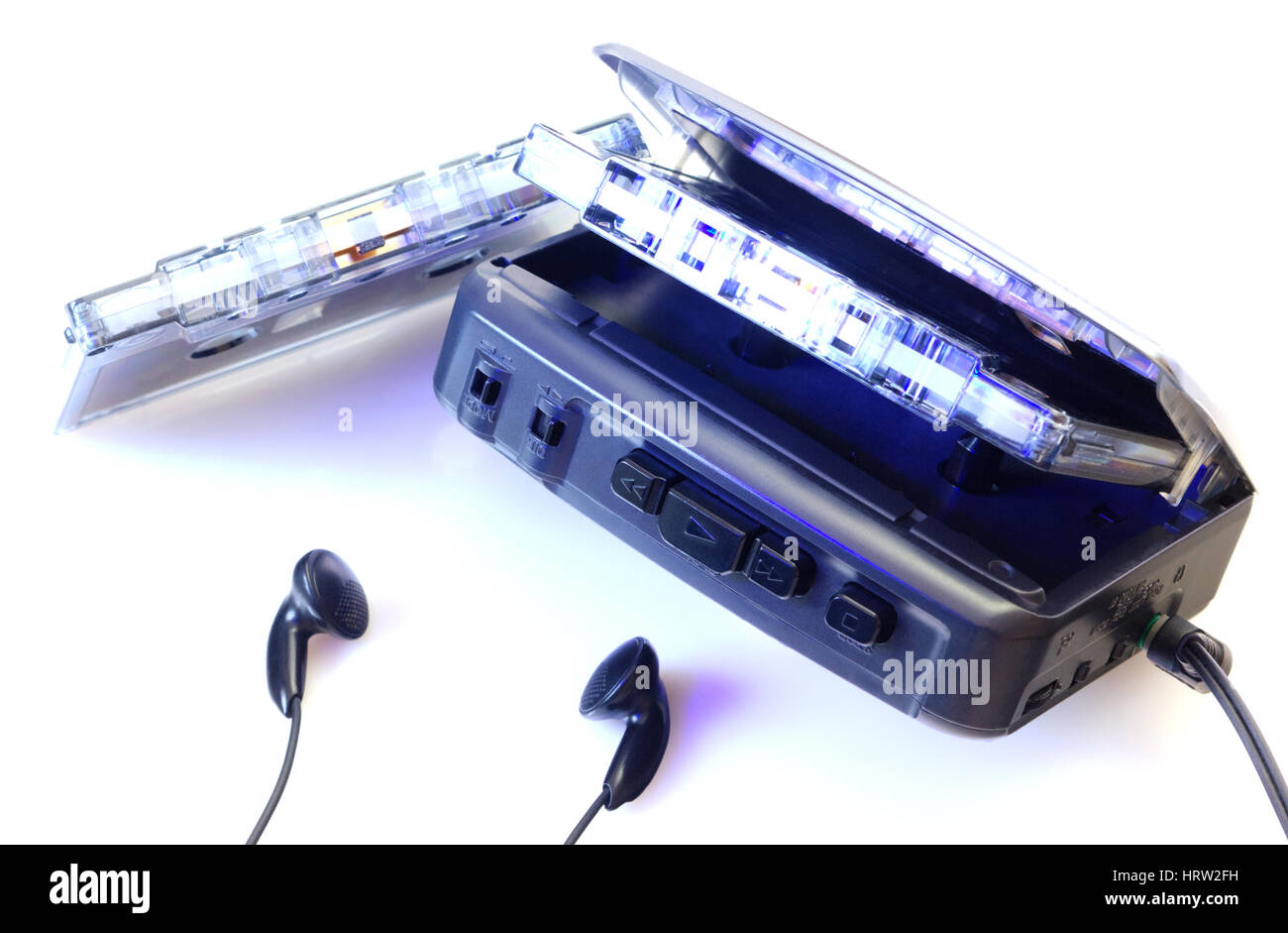Walkman and audio tape isolated on white background Stock Photo - Alamy
