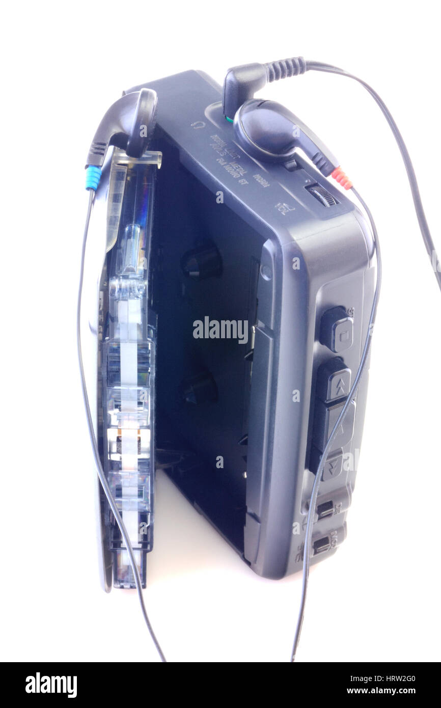 Walkman and audio tape isolated on white background Stock Photo - Alamy