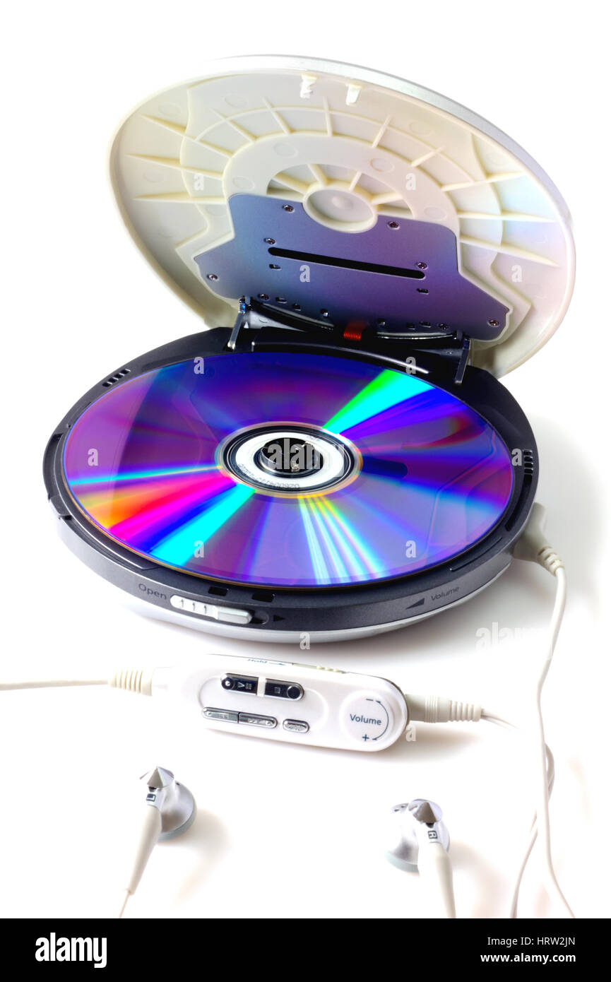 Portable CD audio player isolated on white Stock Photo - Alamy